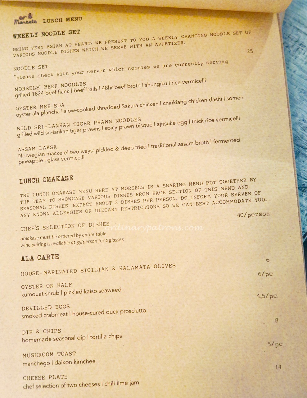 Morsels Singapore - a small new restaurant in Dempsey - The Ordinary ...