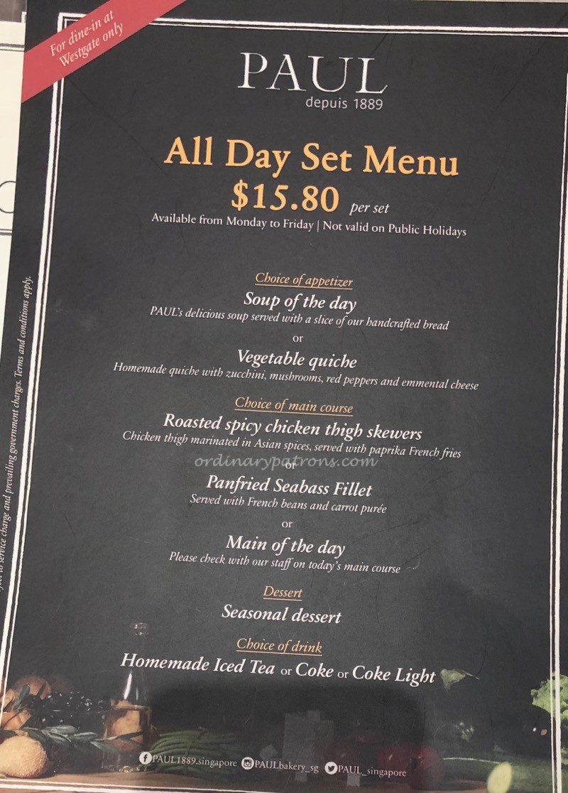 Paul Westgate weekday all day set menu and dinner promotion - The ...
